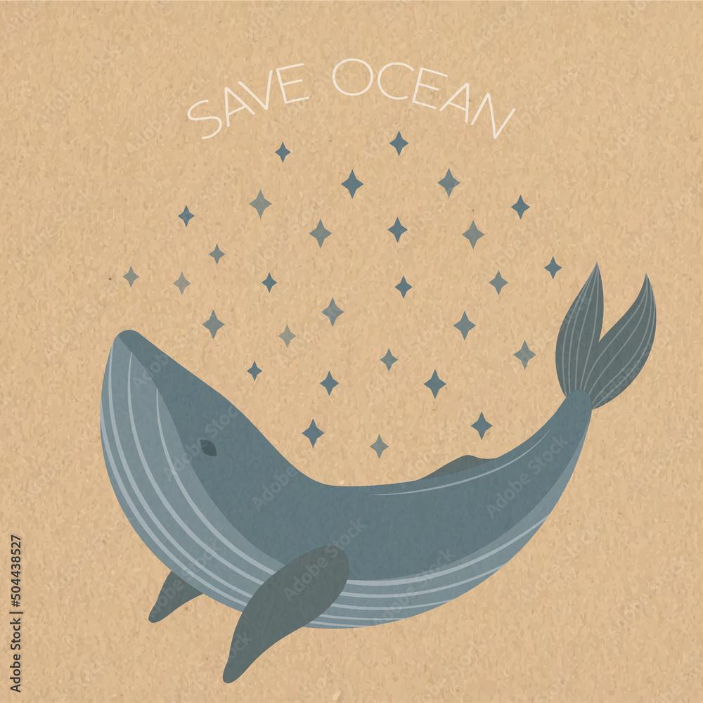Whale on craft paper background, cardboard. World Environment Day. Save ...