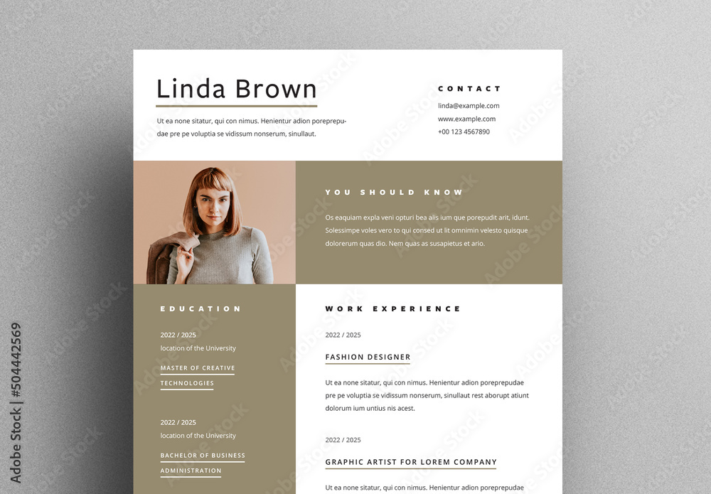 Minimalist Resume Layout With Earth Tone Accent Stock Template | Adobe ...