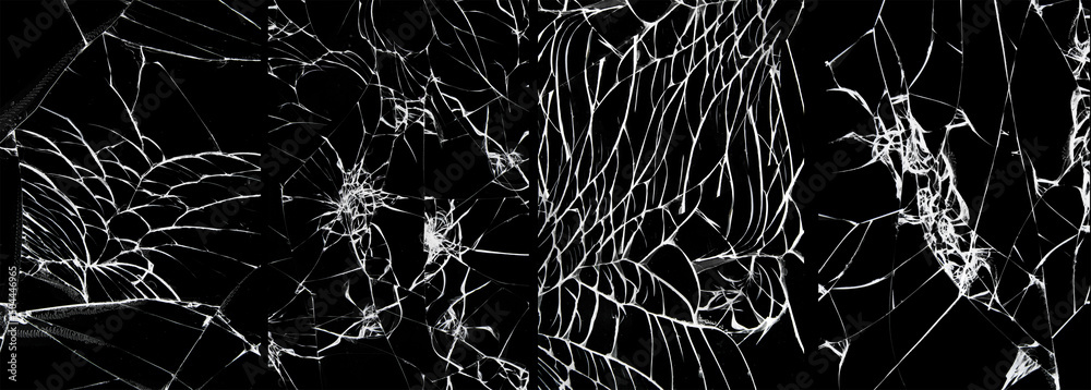Set of 4 broken glass templates. Fractured screen. Shattered tablet ...