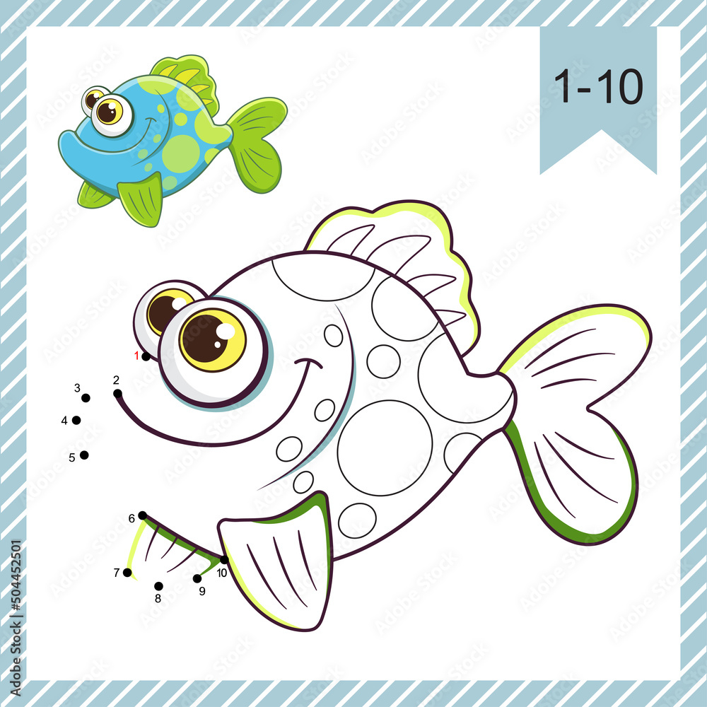 Dot to dot. Exotic Fish. Logic Game and Coloring Page with answer ...