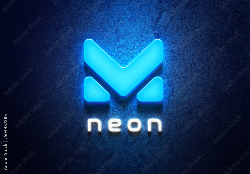 Blue Neon Glowing Wall Sign Logo Mockup Stock Template | Adobe Stock