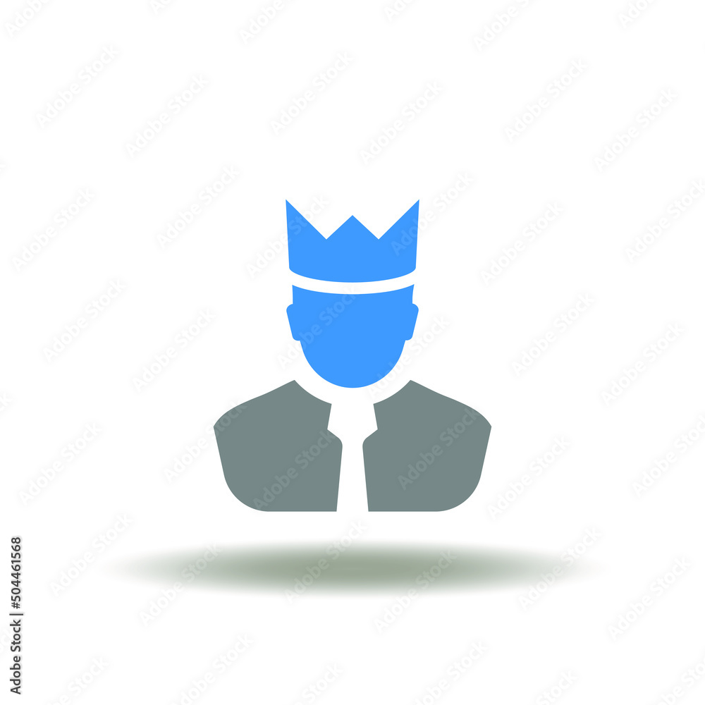 Vector illustration of man with crownю Icon of client first. Symbol of ...