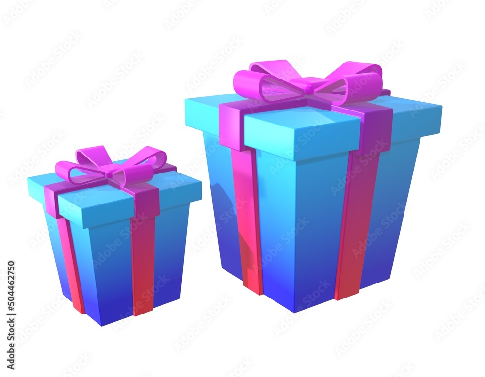 3d illustration of surprise set of gift boxes with gradient. With a ...