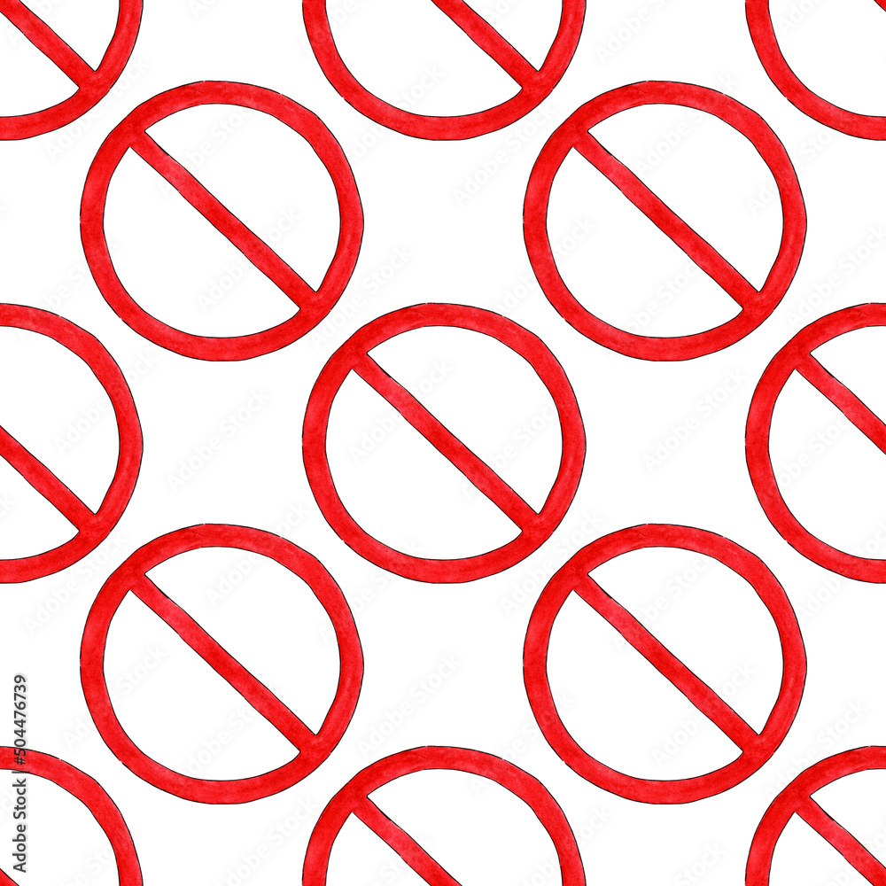 Vecteur Stock Watercolor illustration pattern of a red prohibitory sign ...