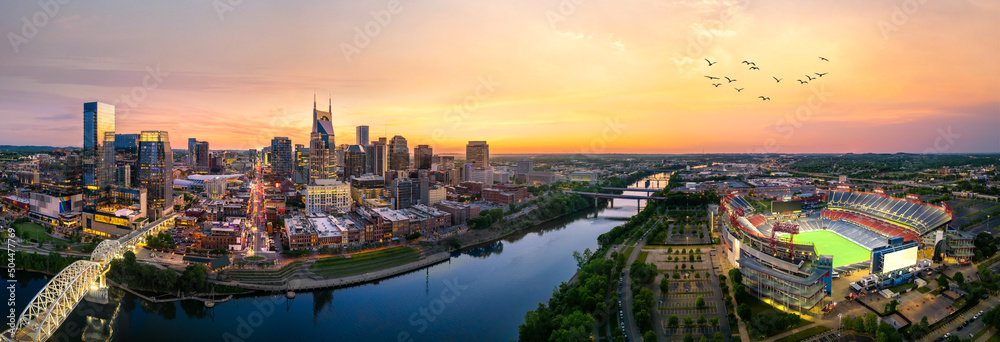 Nashville skyline with braodway and sunset Stock Photo | Adobe Stock