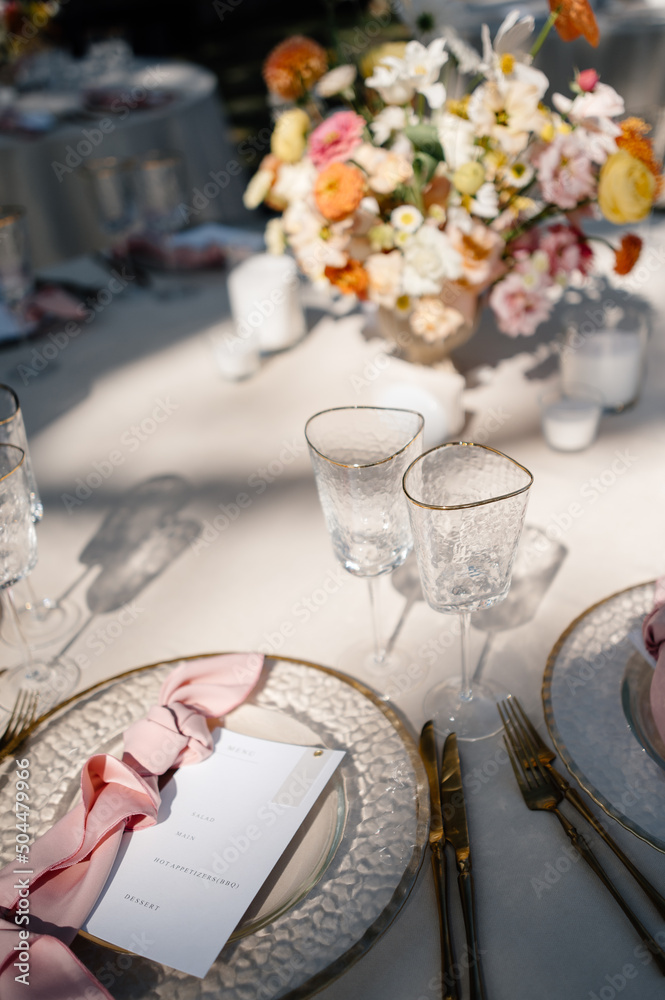 festive table setting with menu sheet for guests Stock Photo | Adobe Stock