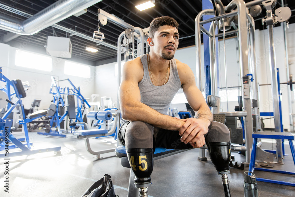 Double Leg Amputee Takes A Break From Working Out Stock Photo | Adobe Stock