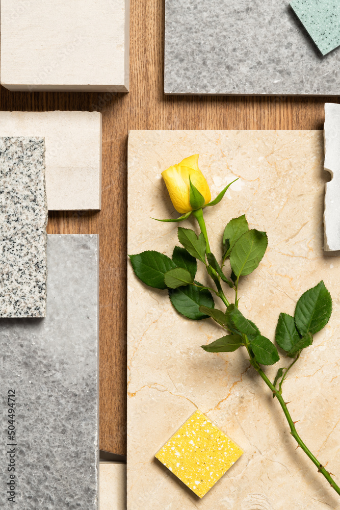 Discarded natural interior materials stone mood board Stock Photo ...