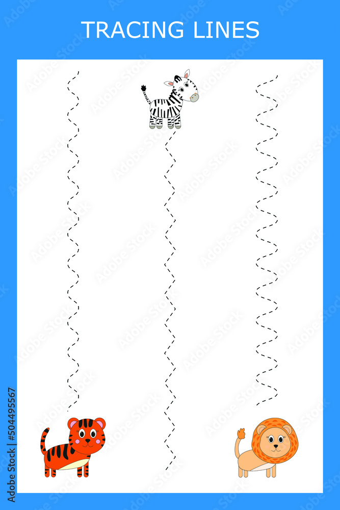 Tracing lines game with animals. Worksheet for preschool kids, kids ...