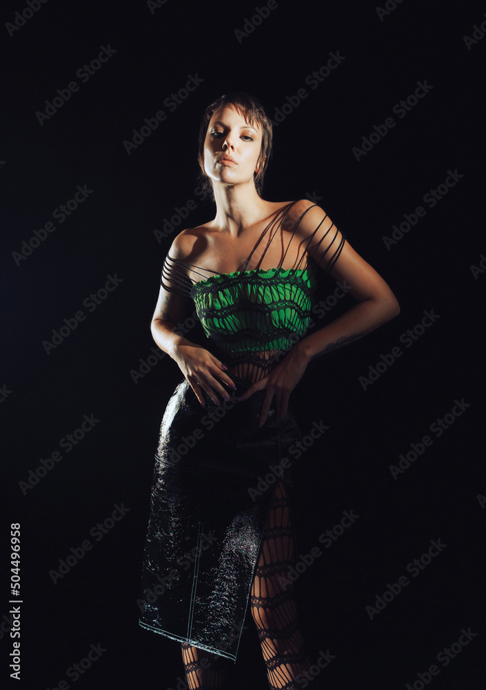 Top Model posing on black background. Stock Photo | Adobe Stock