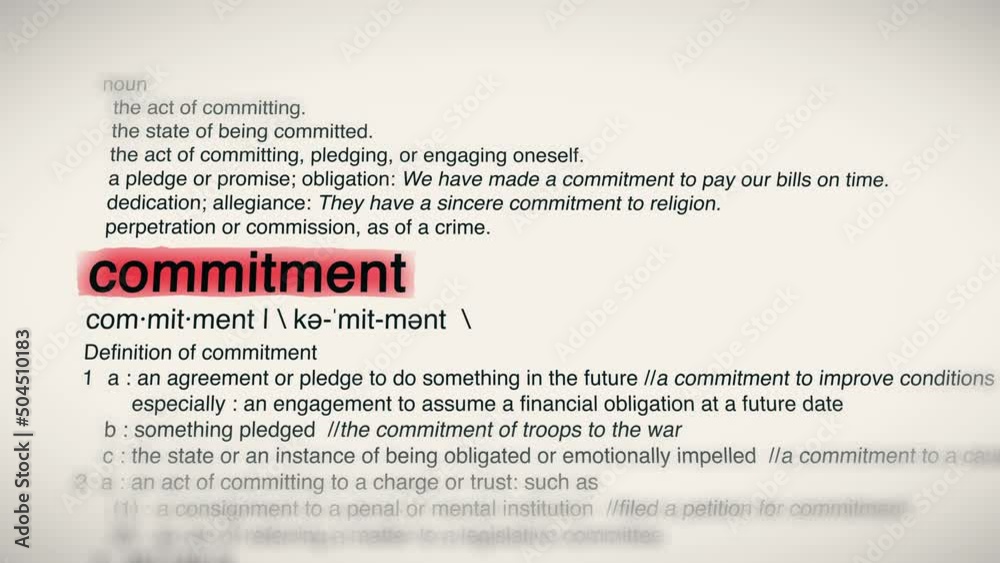 The Word Commitment Red Highlighted in a Dictionary Animation Stock ビデオ ...