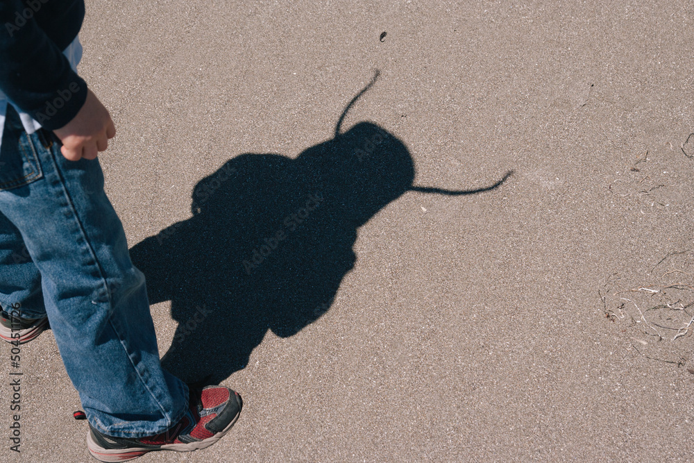 Child's Strange Shadow While Playing on the Beach Stock Photo | Adobe Stock