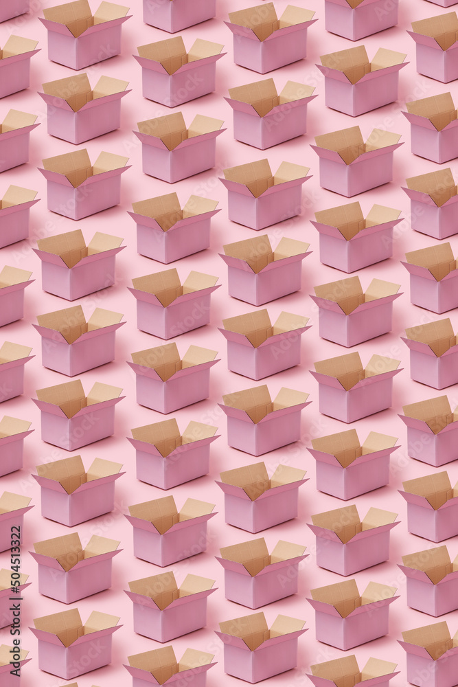Pattern of pink open cardboard parcel boxes Stock Photo | Adobe Stock