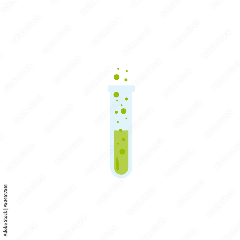 Lab chemical tubes set. Glass beaker, tubes and bottles, tools for ...