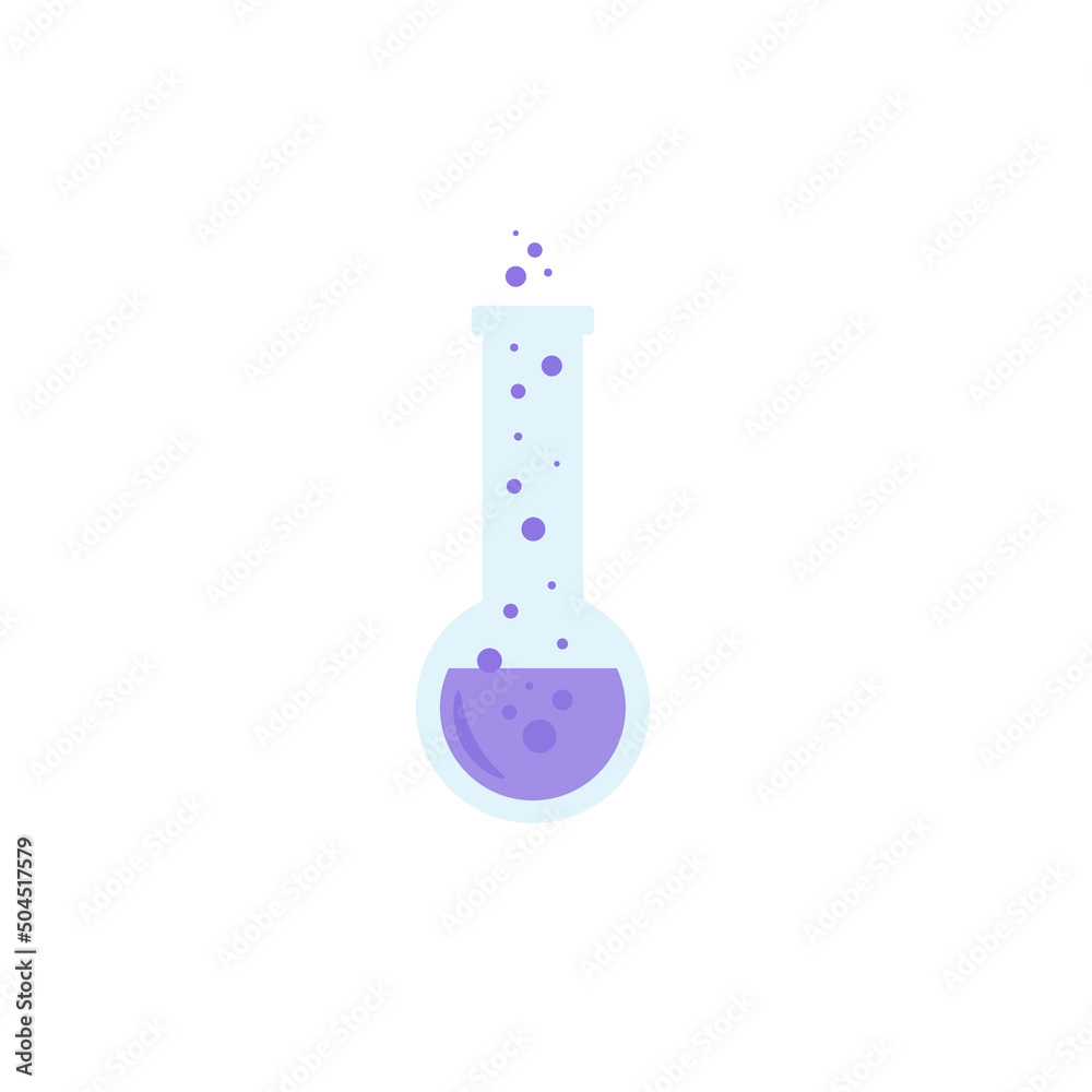 Lab chemical tubes set. Glass beaker, tubes and bottles, tools for ...