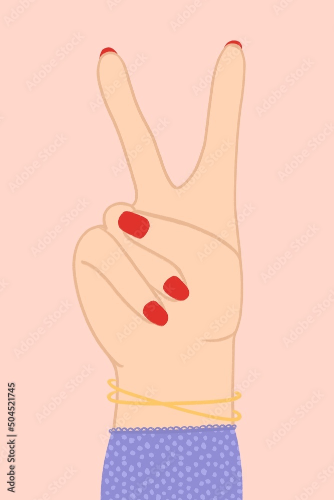 Woman hand victory sign illustration Stock Photo | Adobe Stock