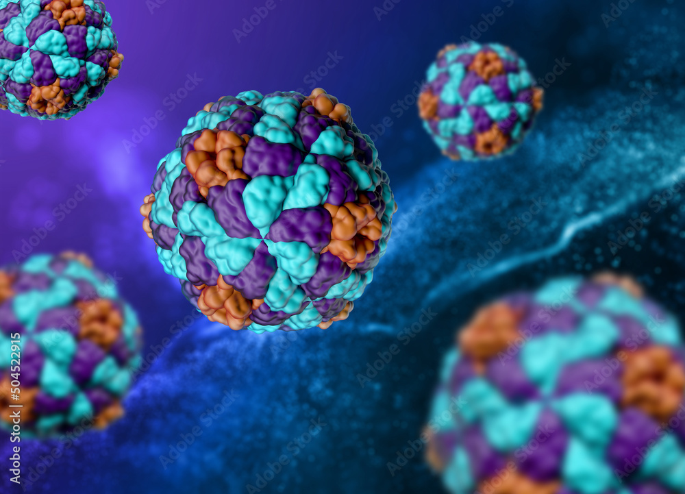 3D medical background with Hepatitis A virus cells Stock Illustration ...