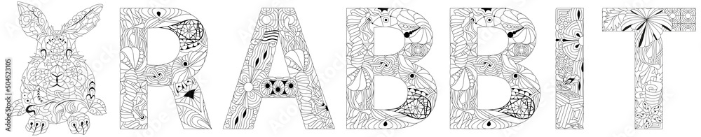 Word rabbit. Vector zentangle object for coloring Stock Vector | Adobe ...