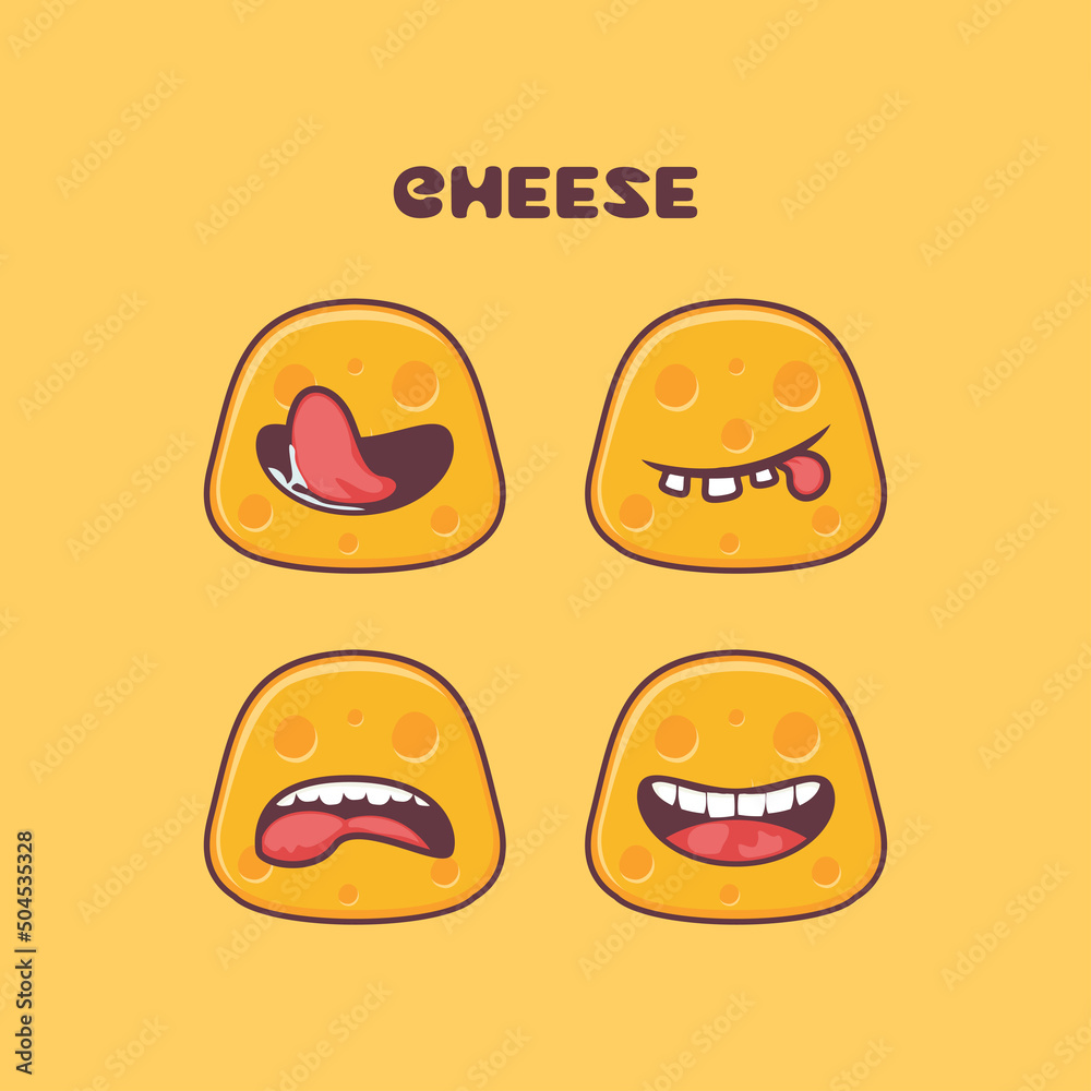 Cheese cartoon. food vector illustration. with different mouth ...