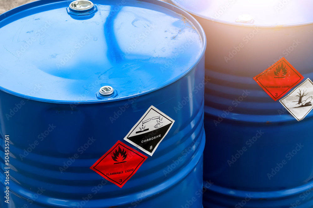 Photo & Art Print Warning symbol for chemical hazard on chemical ...