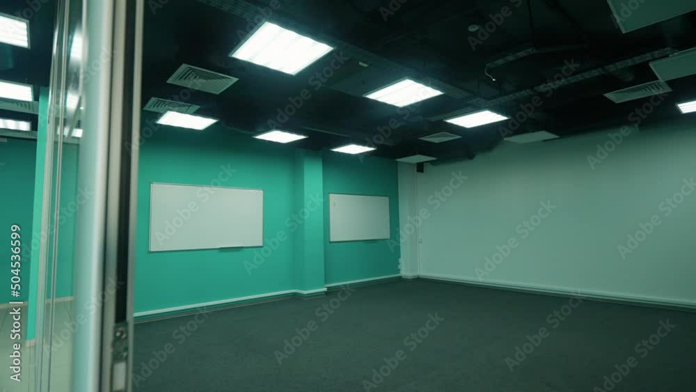 Coworking workspace, the interior of empty office space, a walk through ...