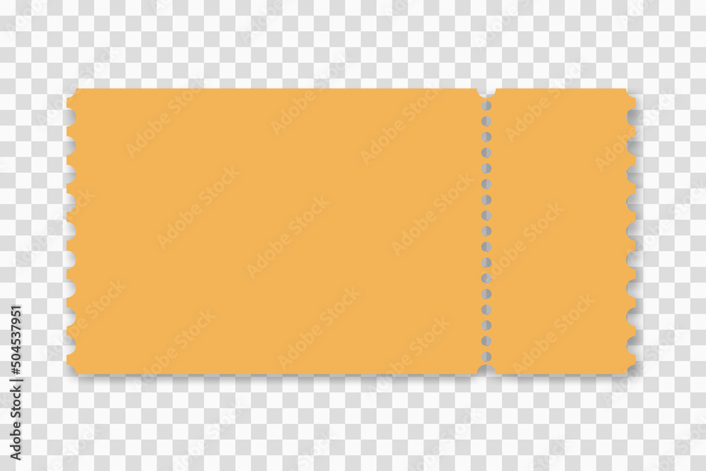 Realistic ticket with one break line and shadow. Coupon entry mockup ...