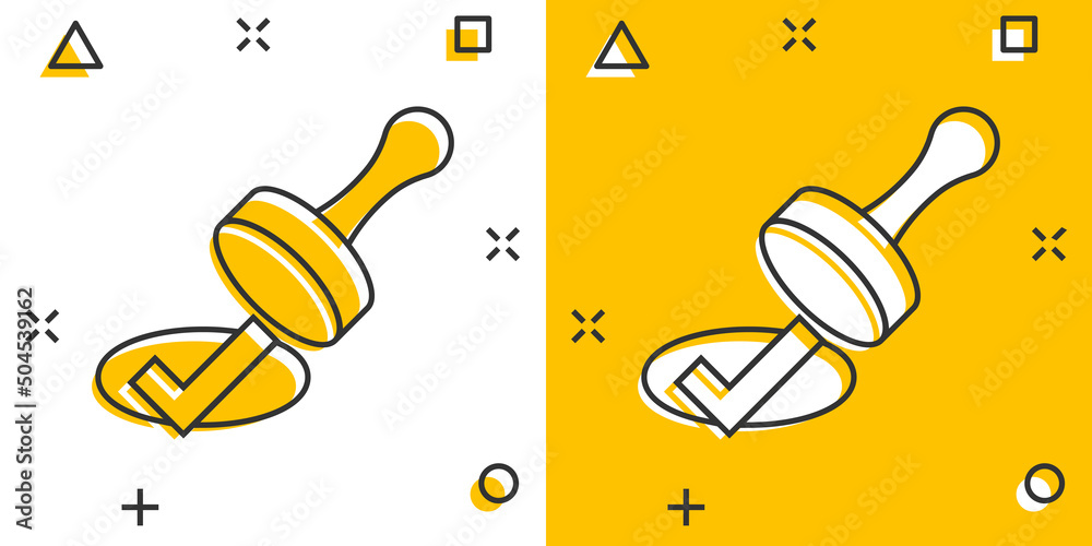 Approve stamp icon in comic style. Accept check mark cartoon vector ...