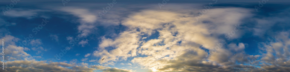 Blue sky panorama with puffy Cumulus clouds. Seamless hdr pano in ...