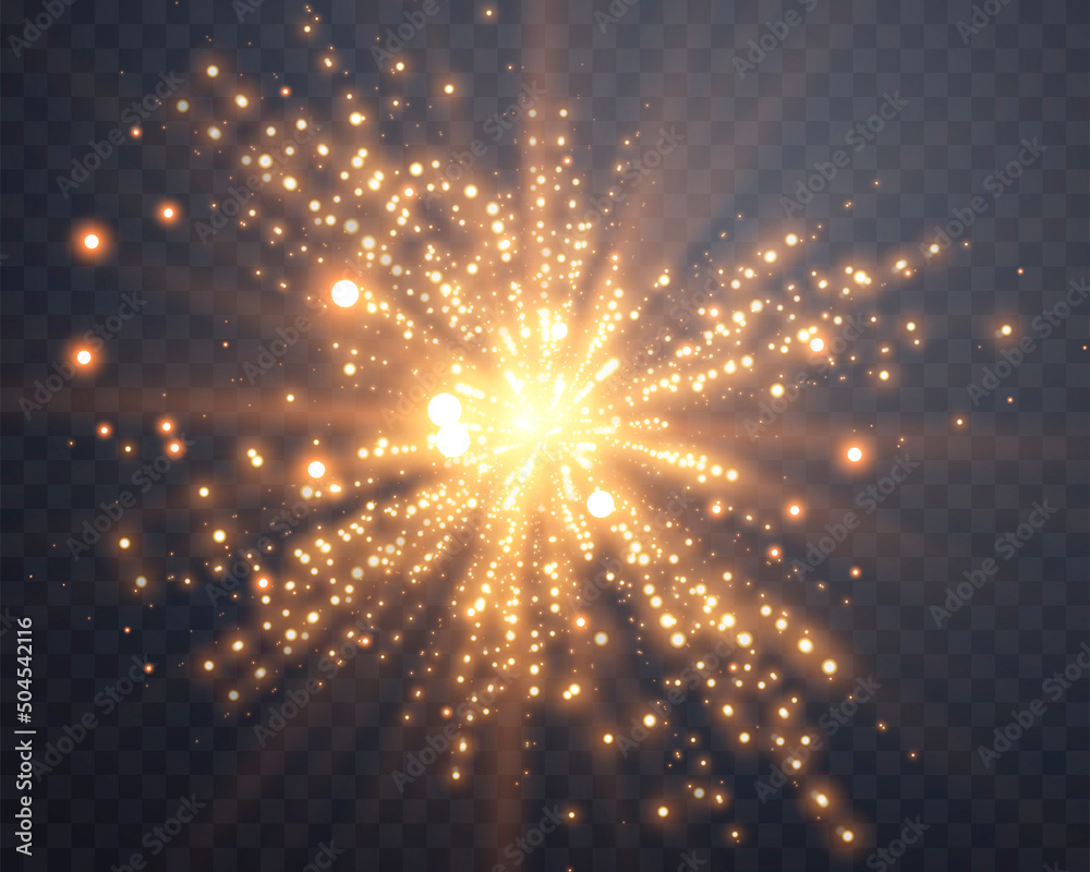 Gold glittering dots, sparkles, particles on a transparent background ...