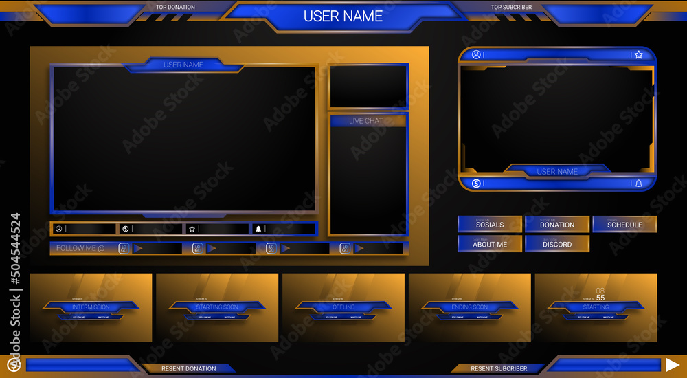 twitch Stream Facecam OBS Template Brown Blue overlay design Pack ...