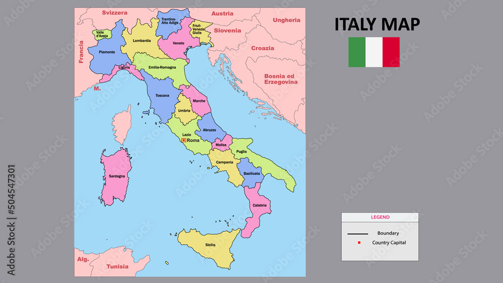 Italy Map. Colorful Italy Map with neighboring countries names and ...