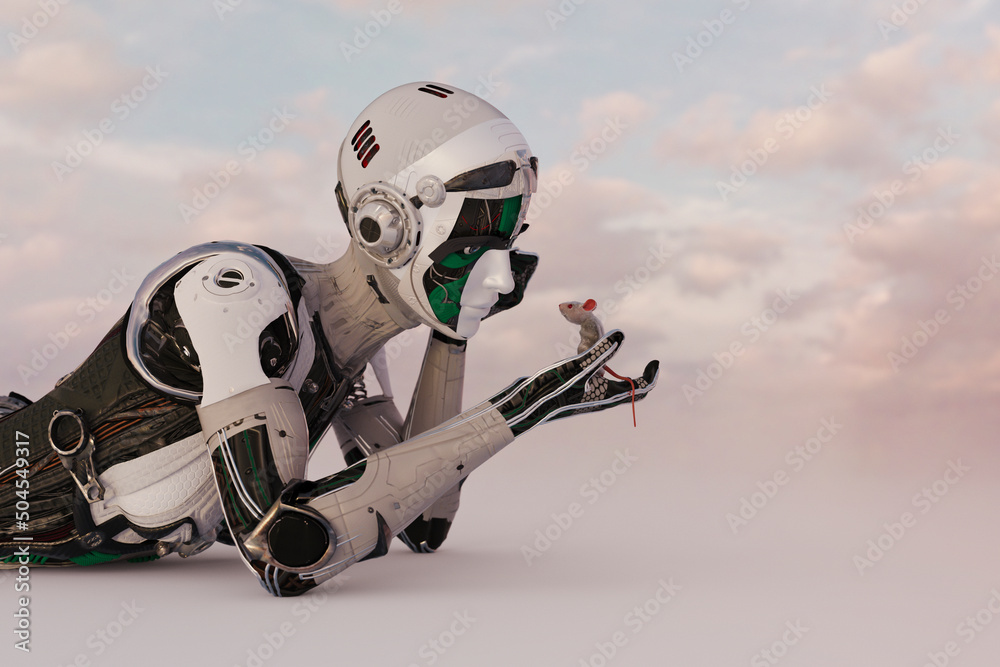 Robot with mouse in hand Stock Photo | Adobe Stock