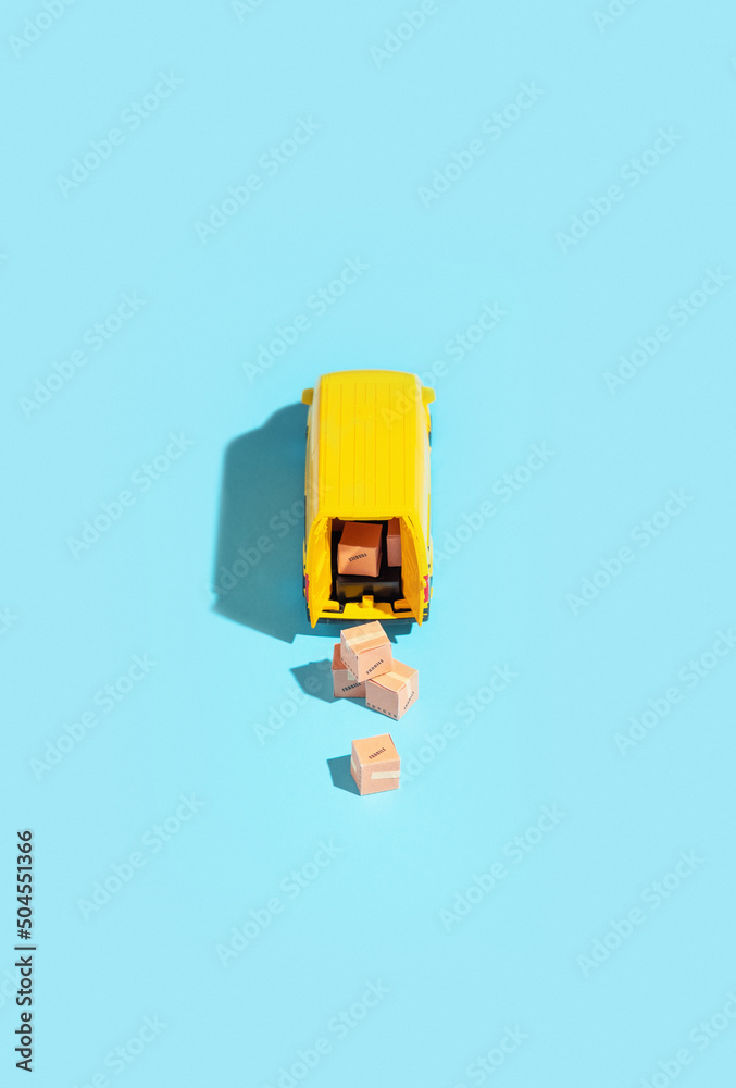 Yellow post vehicle delivering goods Stock Photo | Adobe Stock