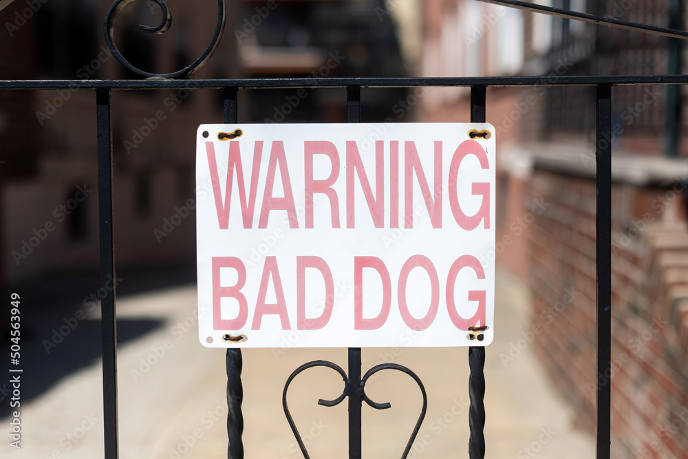 Warning bad dog sign Stock Photo | Adobe Stock