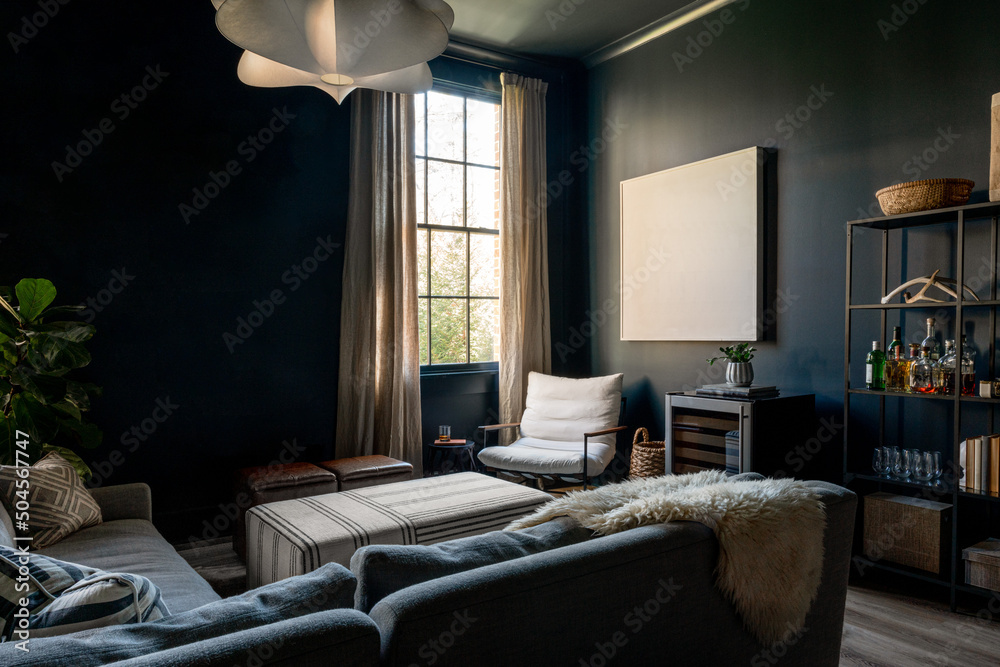 Dark blue modern living room Stock Photo | Adobe Stock
