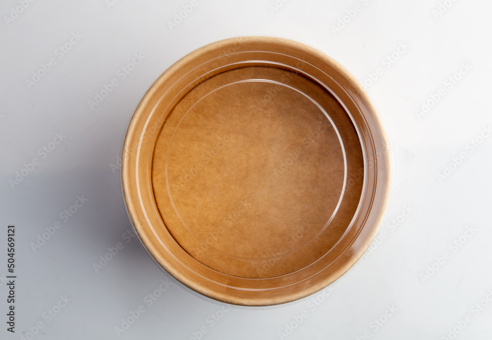 Paper food container with plastic lid isolated on white background ...