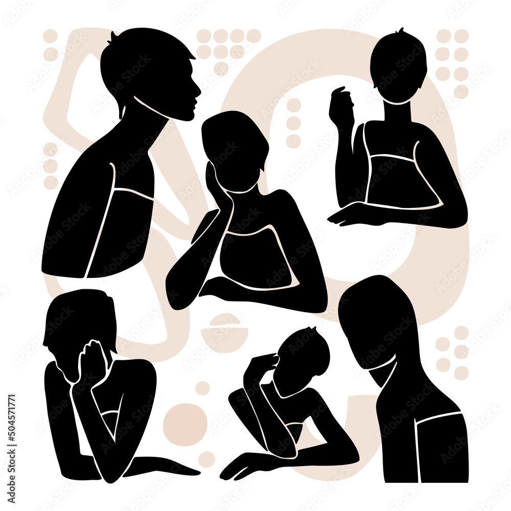 Abstract woman silhouette and abstract decor elements. Minimal ...