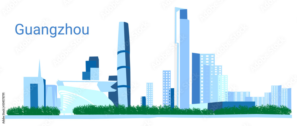Guangzhou skyline on a white background. Business travel and tourism ...