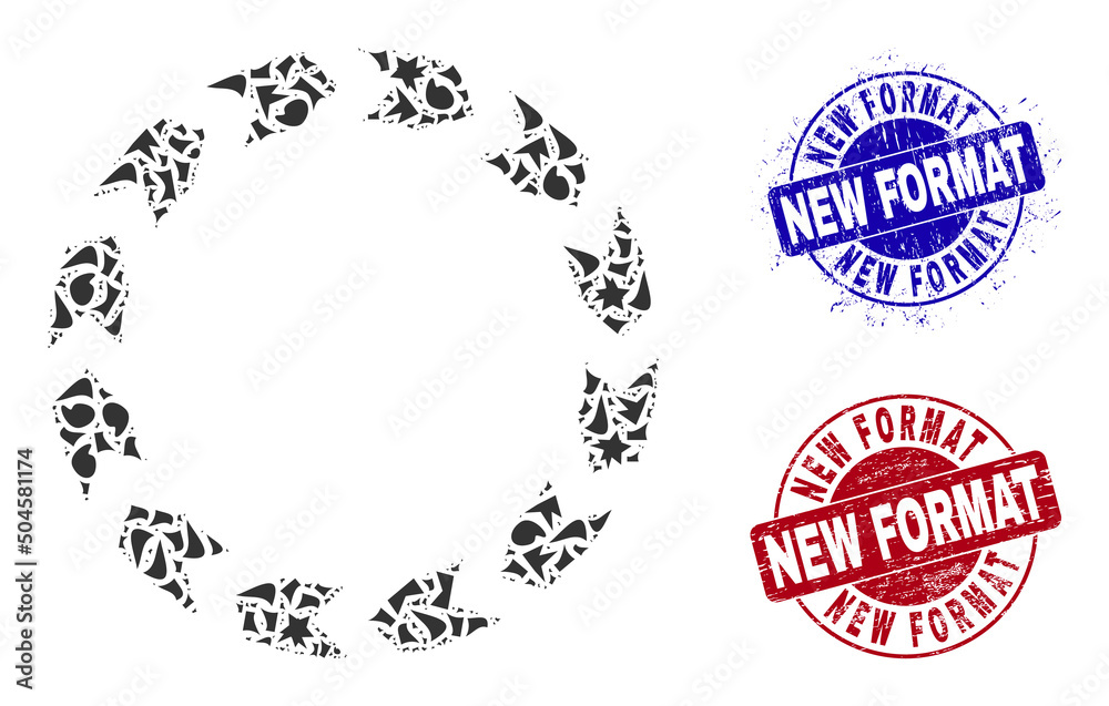 Round NEW FORMAT grunge stamp seals with caption inside round forms ...