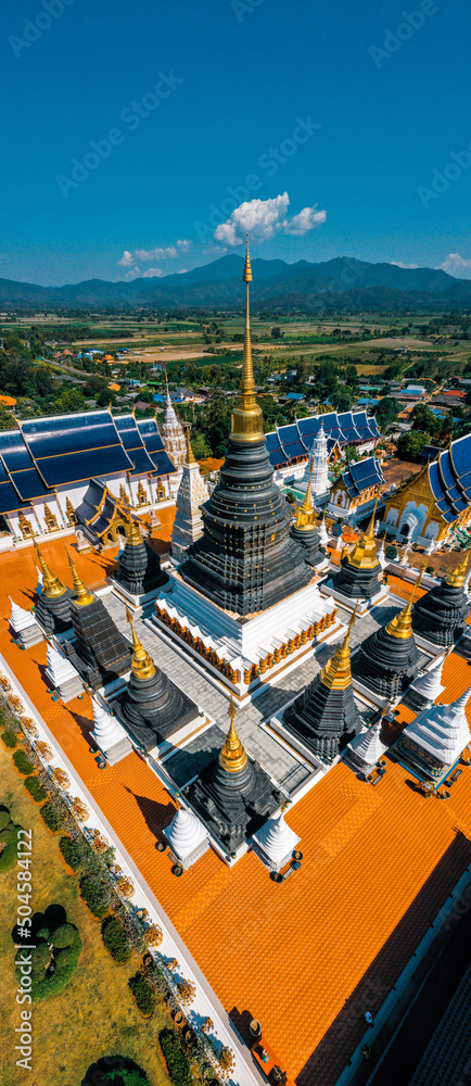 Aerial view of Wat Ban Den or Wat Banden complex temple in Mae Taeng ...
