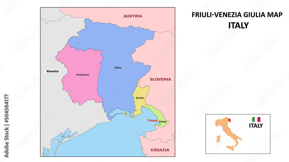 Friuli Venezia Giulia Map. State and district map of Friuli Venezia ...