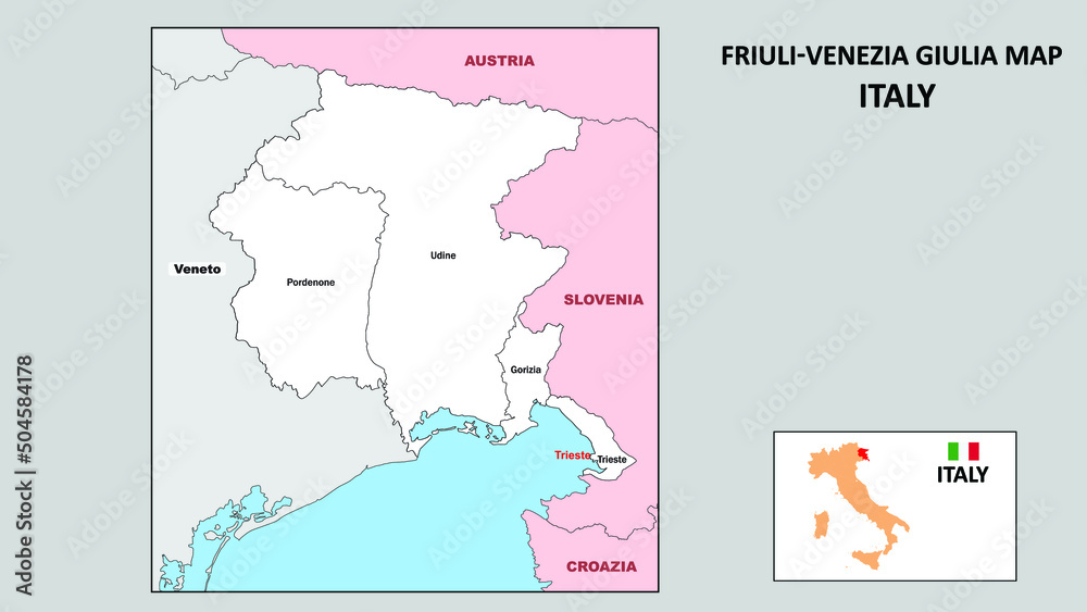 Friuli Venezia Giulia Map. Political map of Friuli Venezia Giulia with ...