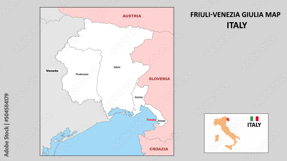 Friuli Venezia Giulia Map. Political map of Friuli Venezia Giulia with ...