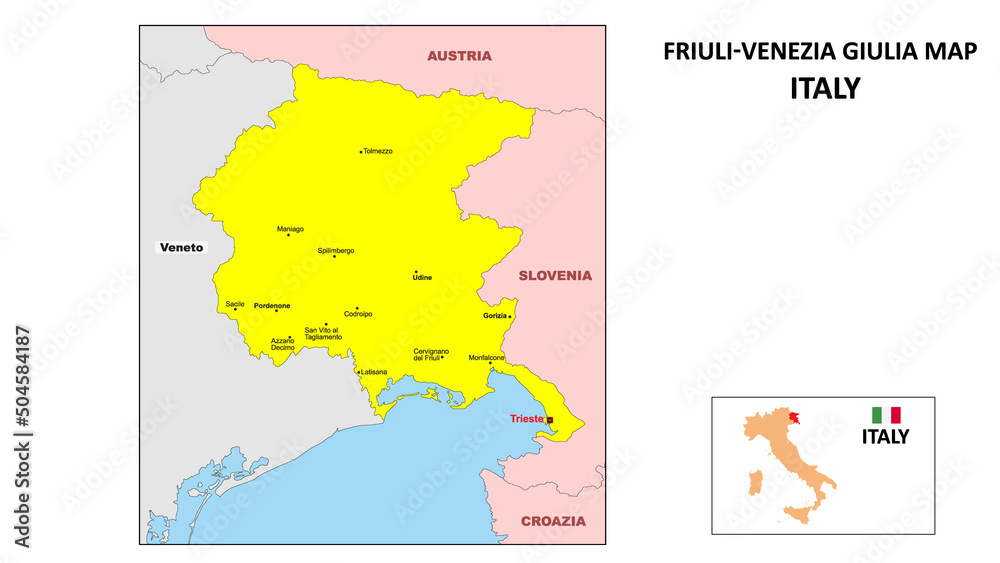 Friuli Venezia Giulia Map. State and district map of Friuli Venezia ...