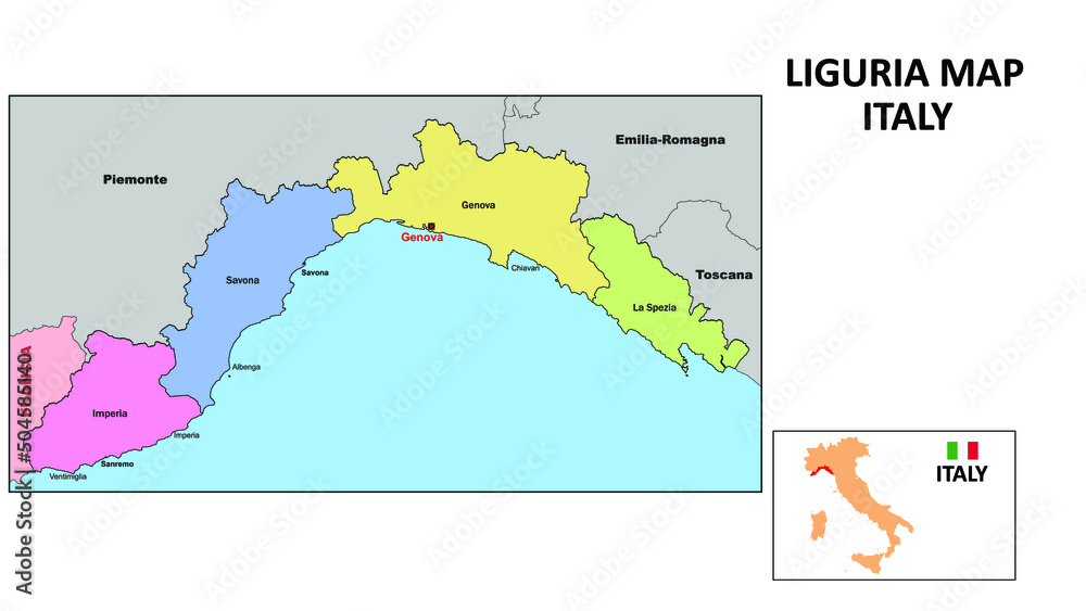 Liguria Map. State and district map of Liguria. Political map of ...