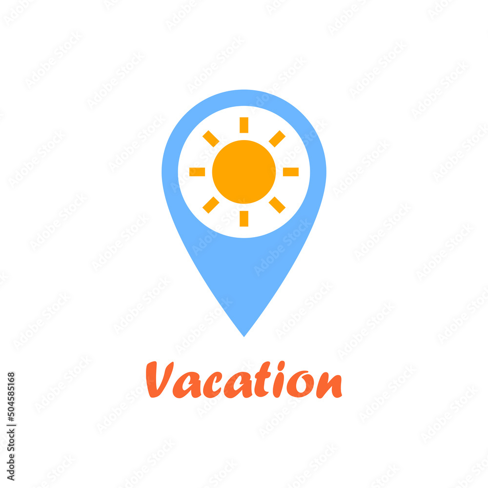 Summer vacation location marker icon. GPS map pointer icon with sun ...