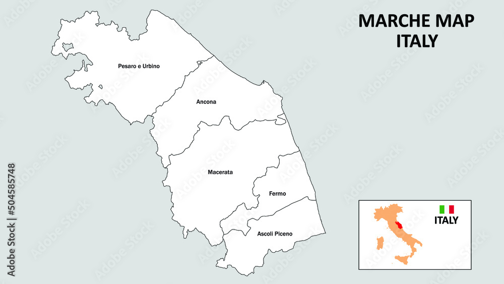 Fototapeta mapa świata dla dzieci Marche Map. State and district map of ...