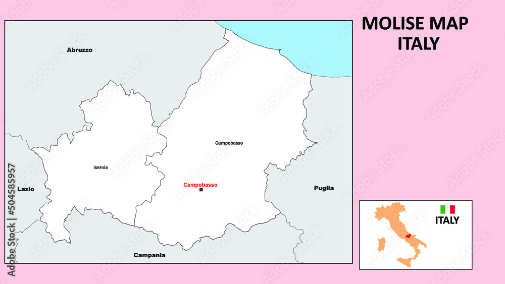 Molise Map. Political map of Molise with boundaries in white color ...