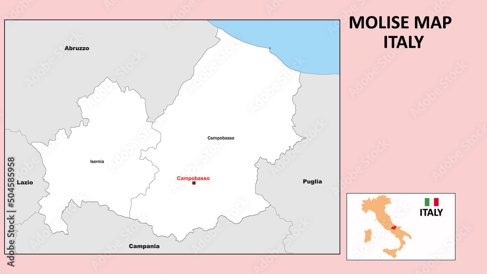 Molise Map. Political map of Molise with boundaries in white color ...