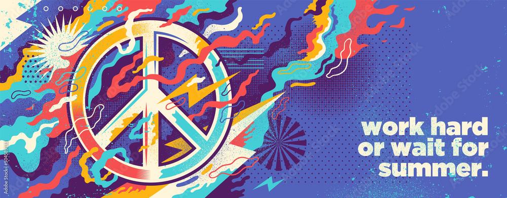 Abstract summer background design with peace symbol and colorful ...